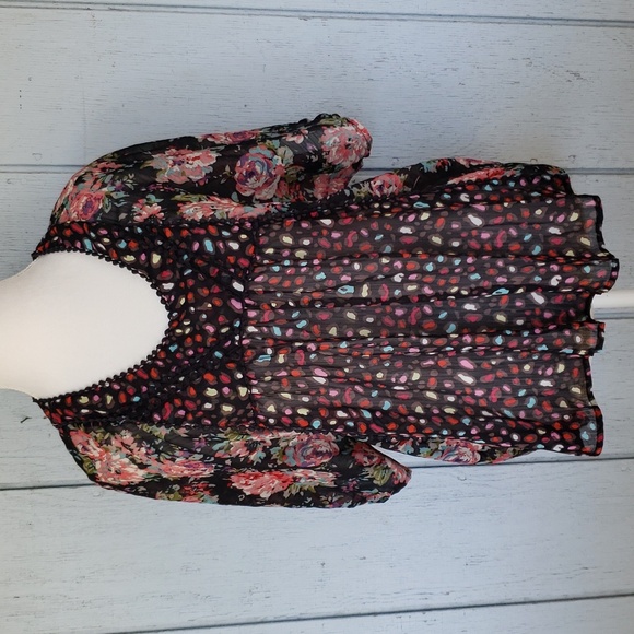 Xhilaration | Tops | Floral Top Roses Sheer Colorful Leopard Print B ...